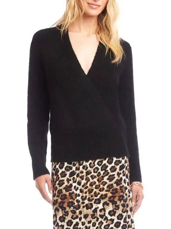 Karen Kane Surplice V-neck Sweater - Black