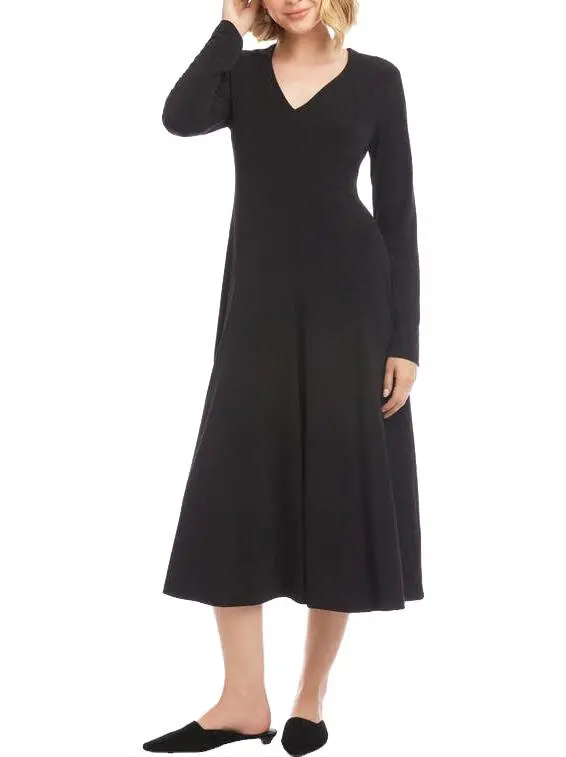 Karen Kane Kate Long Sleeve Travel Jersey Midi Dress - Black