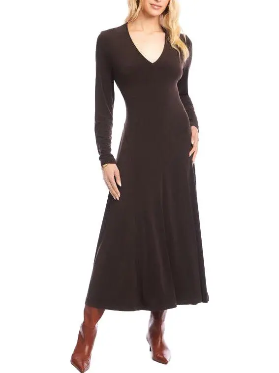 Karen Kane Kate Long Sleeve Travel Jersey Midi Dress - Brown