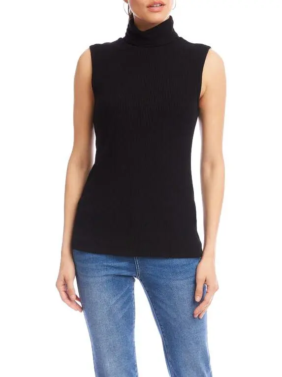Karen Kane Sleeveless Ribbed Turtleneck Top - Black