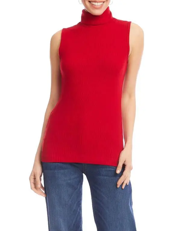 Karen Kane Sleeveless Ribbed Turtleneck Top - Red