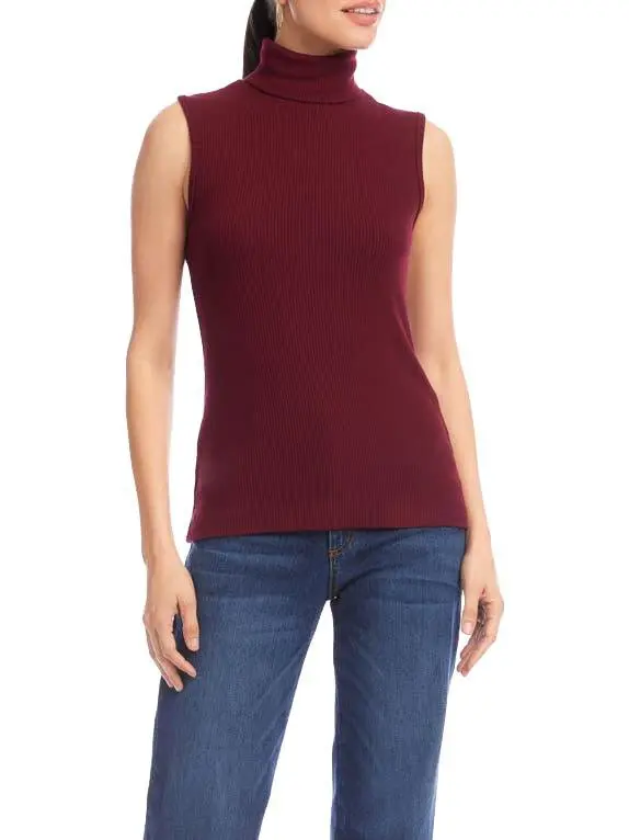 Karen Kane Sleeveless Ribbed Turtleneck Top - Wine