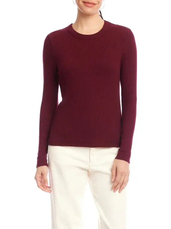 Karen Kane Long Sleeve Rib Top - Wine