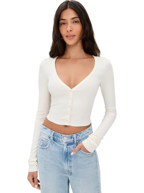 Eterne Cropped Ribbed Knit Cardigan - Cream