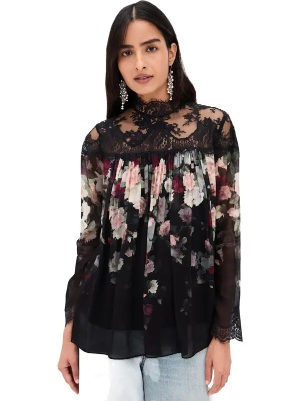 Zimmermann Hypnotic Lace Yoke Blouse - Black Cascade