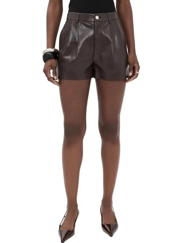 Alice + Olivia Conry Faux Leather Pleated Shorts - Dark Chocolate