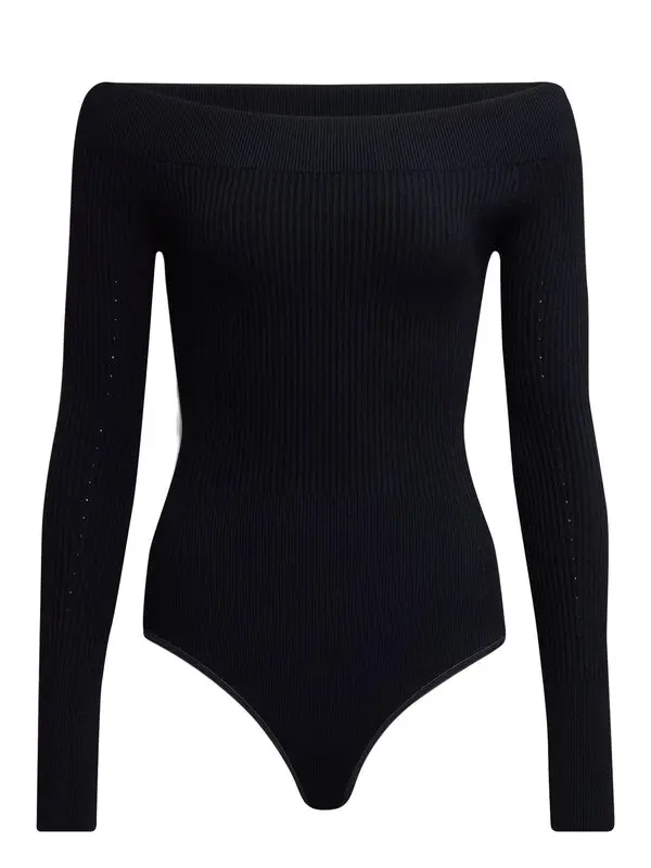 Alaïa Off-the-shoulder Ribbed Bodysuit - Black
