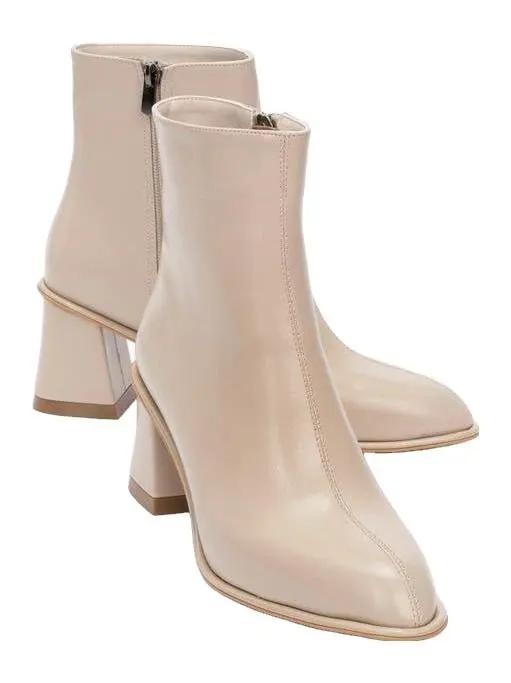 PROLOGUE SHOES Maura Block Heel Boots - Beige Faux Leather