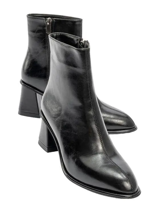 PROLOGUE SHOES Maura Block Heel Boots - Black Faux Leather
