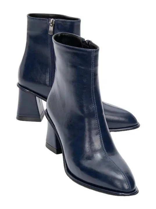 PROLOGUE SHOES Maura Block Heel Boots - Navy Faux Leather