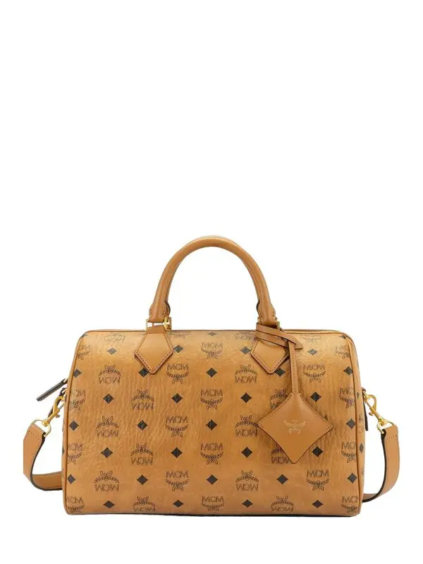 Mcm Medium Ella Boston Bag In Visetos - Cognac