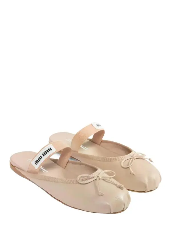 Miu Miu Bow-detail Elastic-strap Ballerina Flats - Neutrals