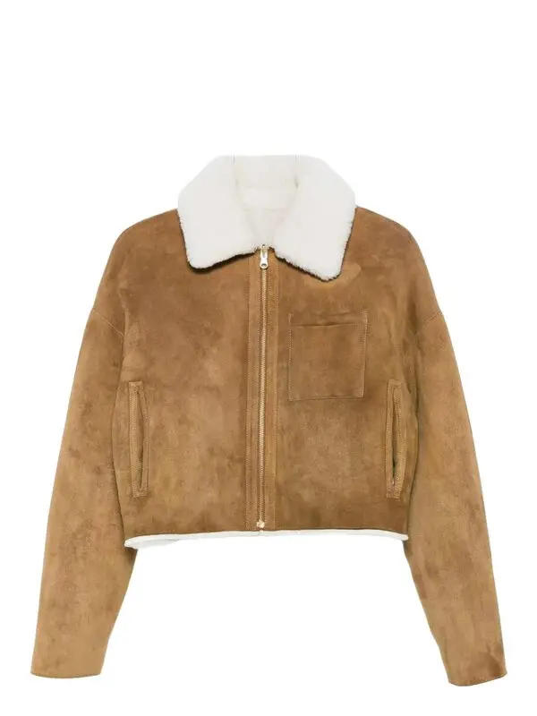 Maje Shearling-collared Jacket - Brown