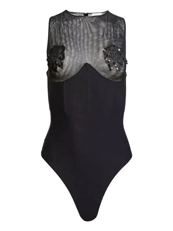 FLEUR DU MAL Embellished Cup Bodysuit - Black