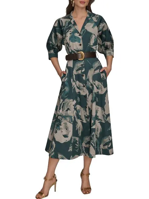 Donna Karan New York Abstract Floral Belted Midi Shirtdress - Hudson/weathered Sage Multi