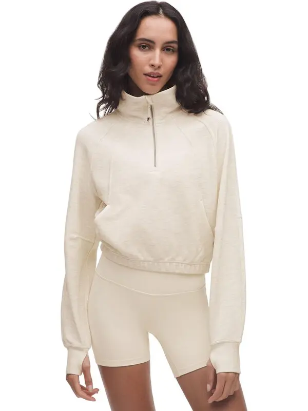Lululemon Scuba Cropped Funnel-neck Half Zip - Heathered Light Ivory