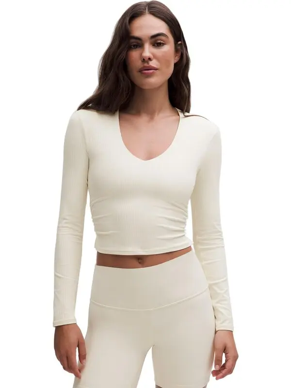 Lululemon Ribbed Nulu V-neck Long-sleeve Shirt - Light Ivory
