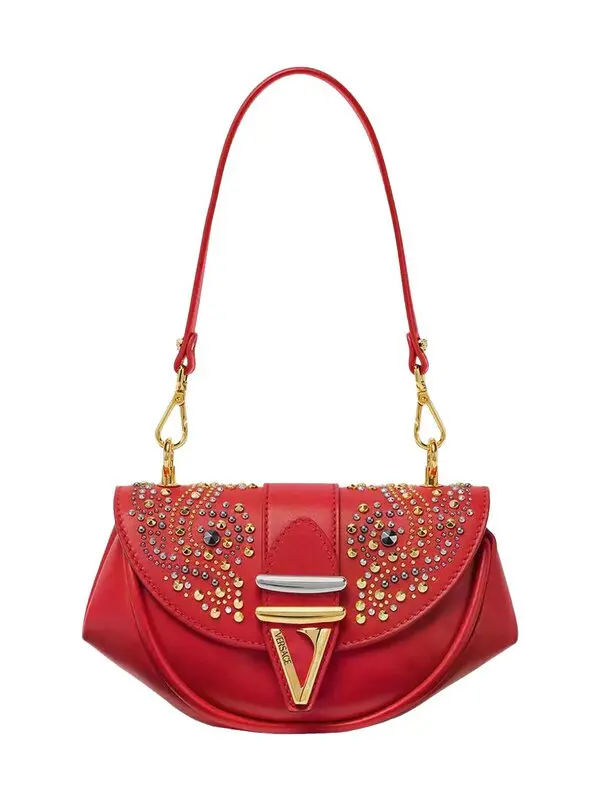 Versace Virtus Crystal-embellished Shoulder Bag - Red