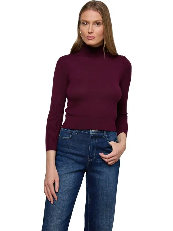 L'Agence Kamdyn Cropped Sweater - Dark Port/gold