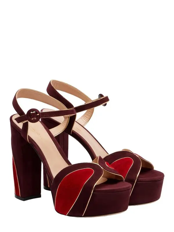 GIANVITO ROSSI 125 Suede Platform Sandals - Burgundy