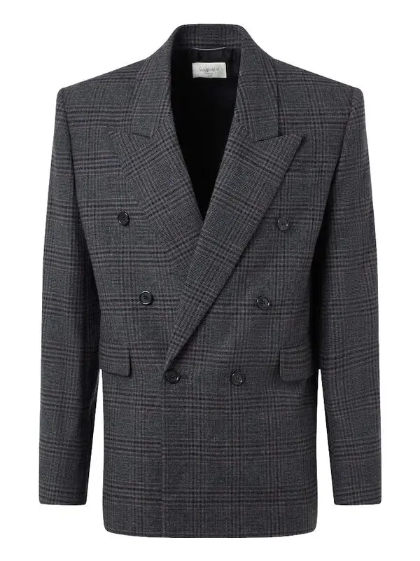 Saint Laurent Checked Wool And Cashmere Blazer - Grey