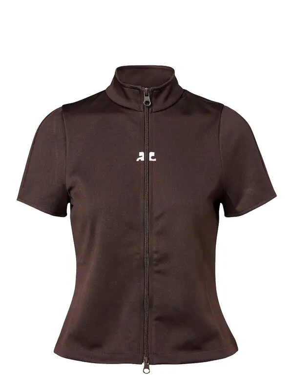 COURREGES Courrèges Interlock Jersey Zip-up Top - Brown