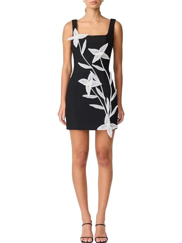 ELLIATT Ilaria Floral Appliqué Minidress - Black