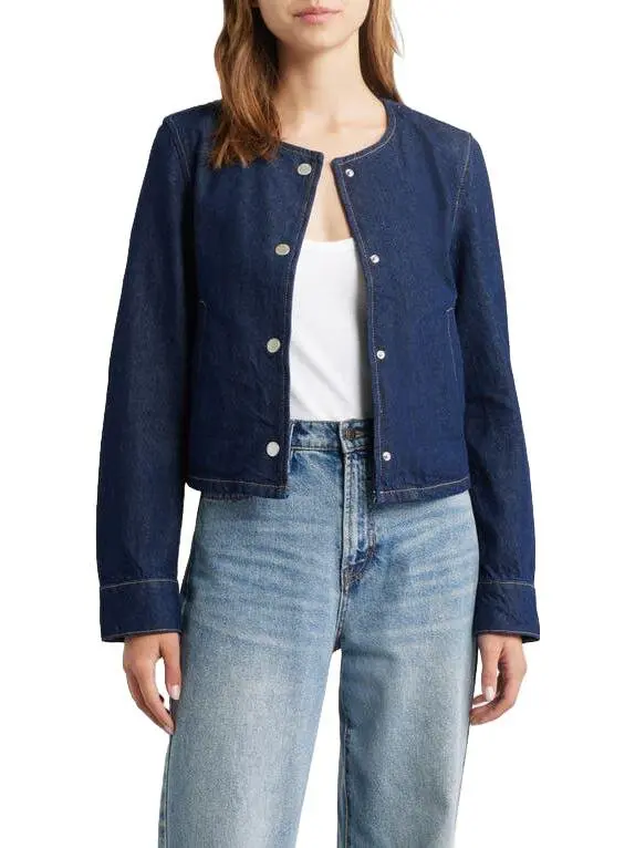 Mango Peppa Crop Denim Jacket - Open Blue
