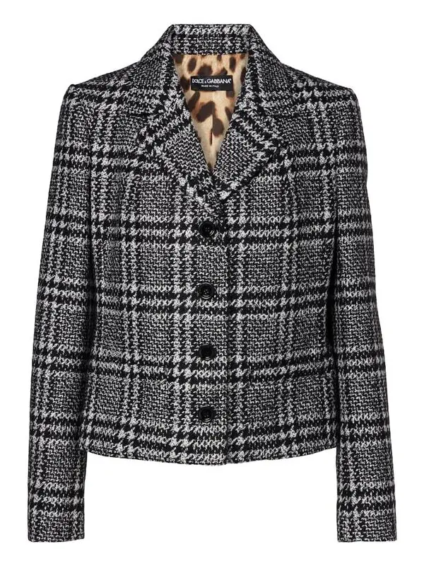 Dolce & Gabbana Checked Wool, Silk, And Llama-blend Jacket - Black