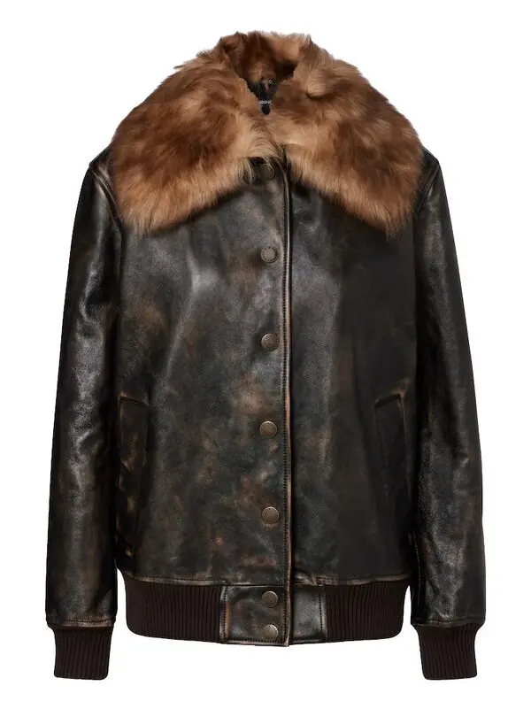 Dolce & Gabbana Shearling-trimmed Leather Bomber Jacket - Brown