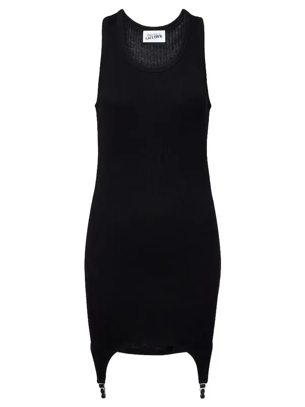 Jean Paul Gaultier Ribbed-knit Cotton Jersey Minidress - Black