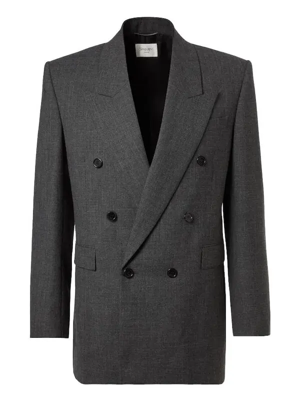 Saint Laurent Double-breasted Wool Blazer - Grey