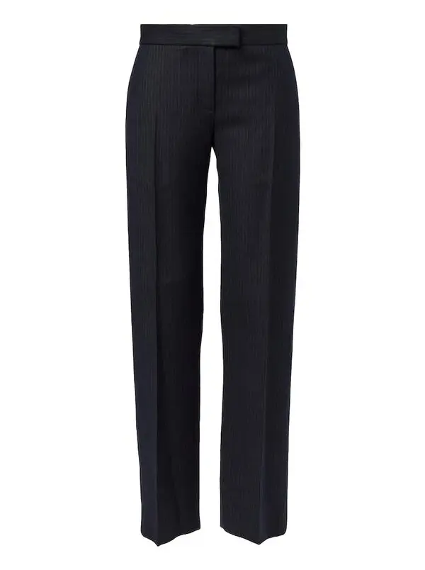 Khaite Lenn Pinstripe Wool-blend Straight Pants - Blue