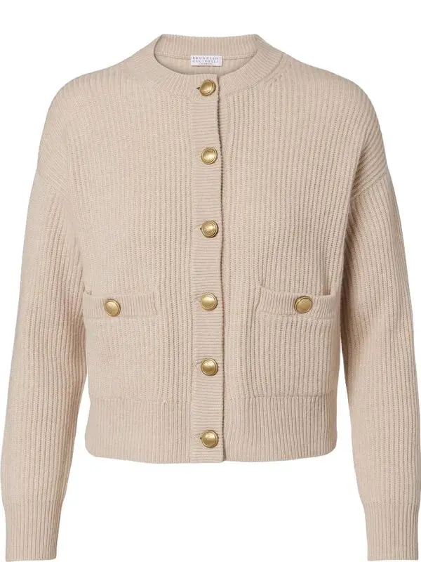Brunello Cucinelli Wool, Cashmere, And Silk Cardigan - Beige