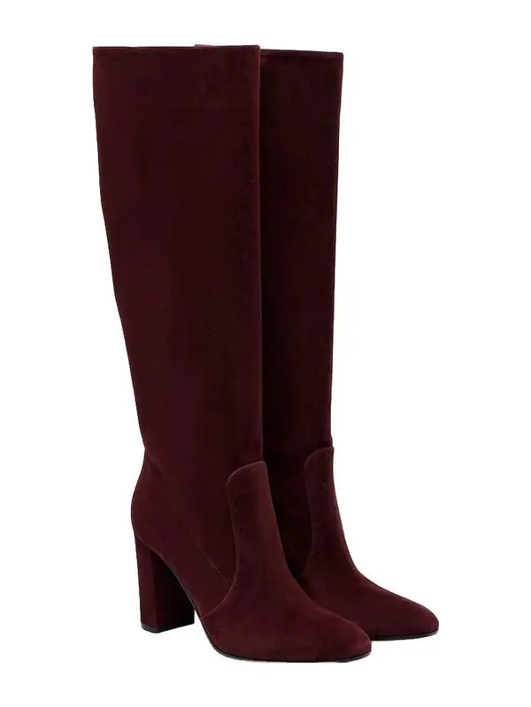 GIANVITO ROSSI Glen 85 Suede Knee-high Boots - Burgundy