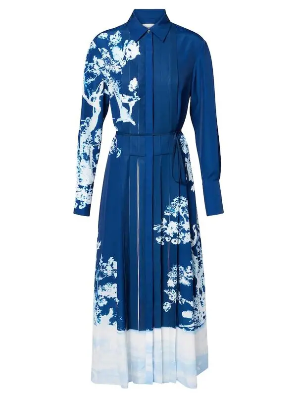 Erdem Belted Printed Midi Dress - Blue
