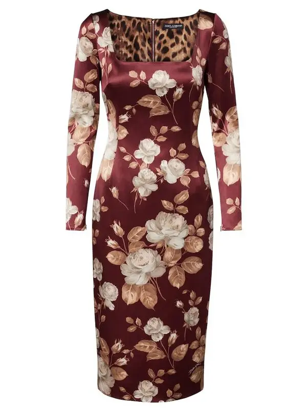 Dolce & Gabbana Floral Satin Midi Dress - Burgundy