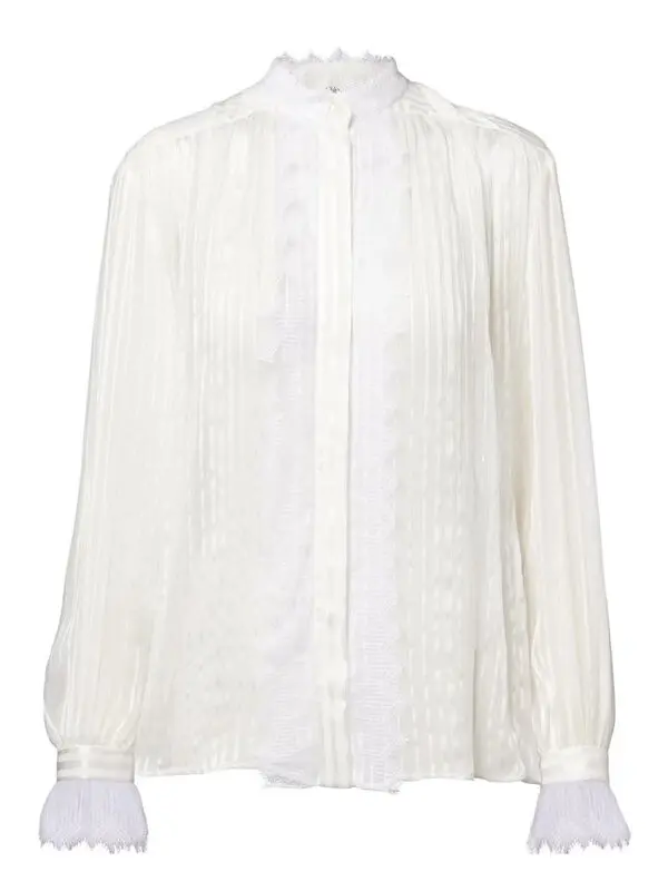 Chloé Gathered Lace-trimmed Silk Blouse - White