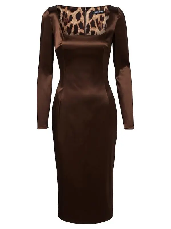 Dolce & Gabbana Satin Midi Dress - Brown