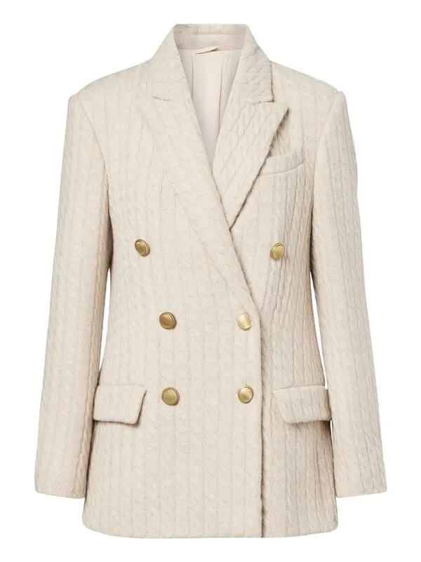 Brunello Cucinelli Monili Cable-knit Cashmere Blazer - Beige