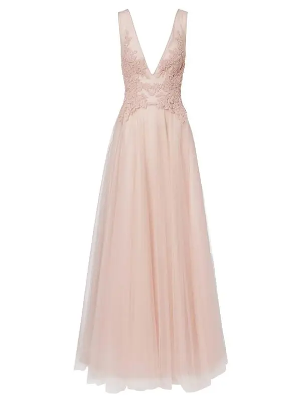 Costarellos Floral-appliqué Tulle Gown - Pink