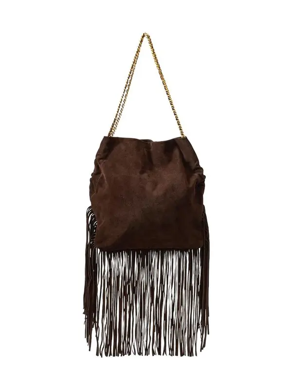 Veronica Beard Large Slouch Fringe Suede Shoulder Bag - Espresso