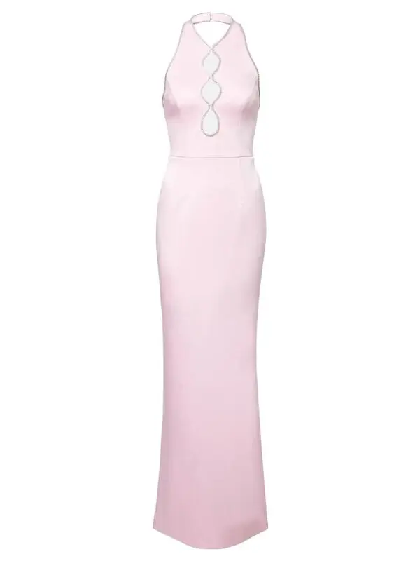 Rebecca Vallance Akari Cutout Halterneck Satin Gown - Pink
