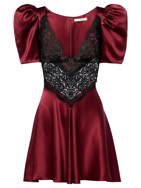 RODARTE Lace-trimmed Silk Cocktail Dress - Burgundy