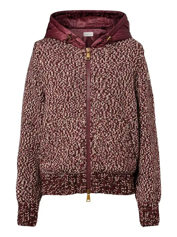 Moncler Marled-knit Virgin Wool Jacket - Burgundy