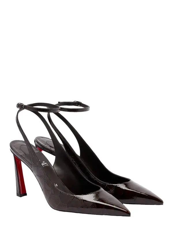 CHRISTIAN LOUBOUTIN Condora 85 Croc-effect Slingback Pumps - Brown