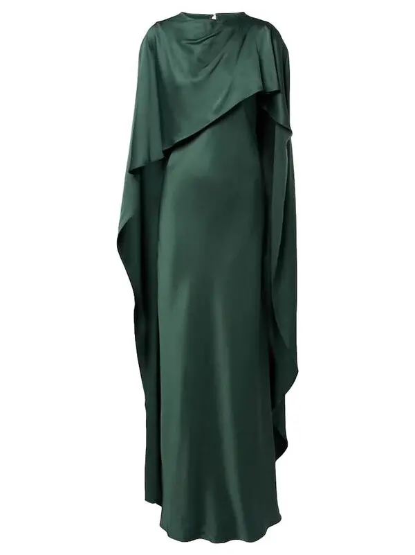 Simkhai Izel Caped Satin Gown - Green