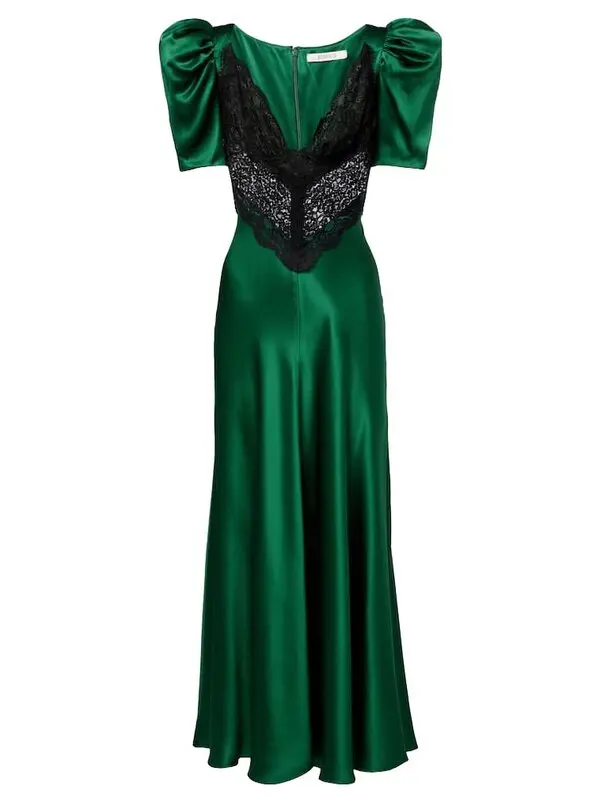 RODARTE Lace-trimmed Silk Cocktail Dress - Green
