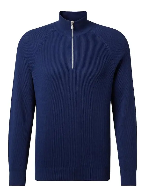 Brunello Cucinelli Cotton Ribbed-knit Half-zip Sweater - Blue