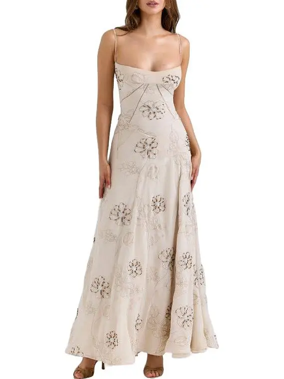 House Of Cb Seren Embellished Georgette Gown - Vanilla